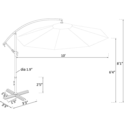 C-Hopetree 10 ft Offset Cantilever Outdoor Patio Umbrella with Cross Base Stand, Black