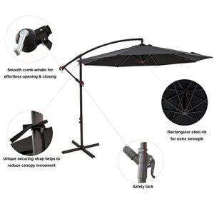 C-Hopetree 10 ft Offset Cantilever Outdoor Patio Umbrella with Cross Base Stand, Black