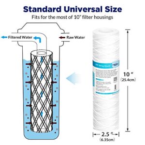 Membrane Solutions 5 Micron 10"x2.5" String Wound Whole House Water Filter Replacement Cartridge Universal Sediment Filters for Well Water - 6 Pack