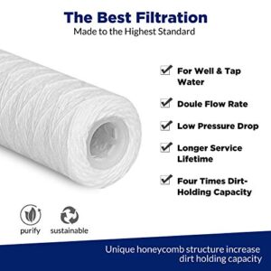 Membrane Solutions 5 Micron 10"x2.5" String Wound Whole House Water Filter Replacement Cartridge Universal Sediment Filters for Well Water - 6 Pack