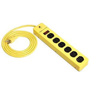 amazoncommercial heavy duty metal surge protector power strip, 1 pack, yellow