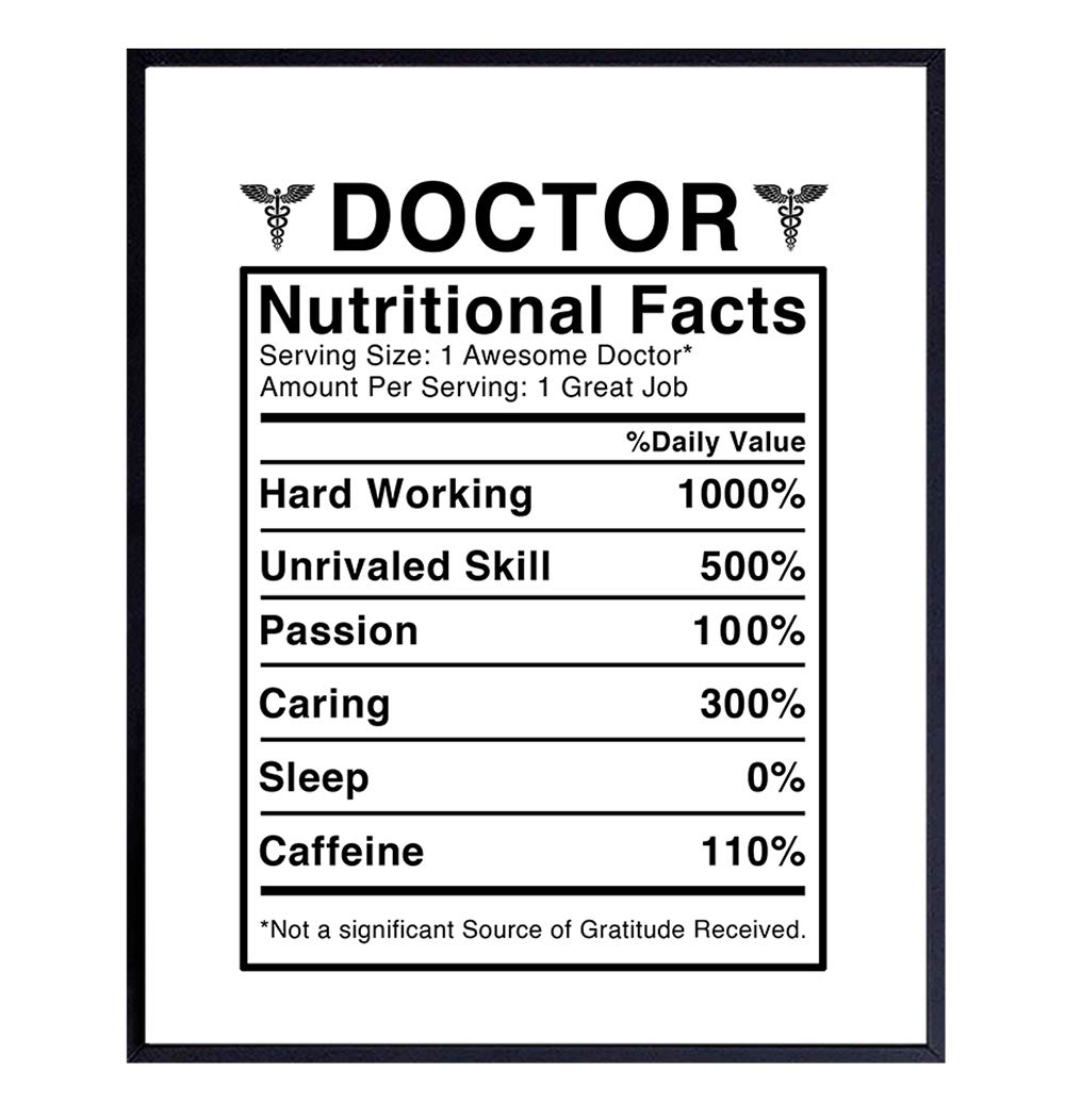 Doctor Nutritional Facts Wall Art - Funny 8x10 Room Decor, Home Decoration for Medical Clinic or Office - Unique Gift for Dr, Physician, Med Student - Unframed Poster Picture Sign Print