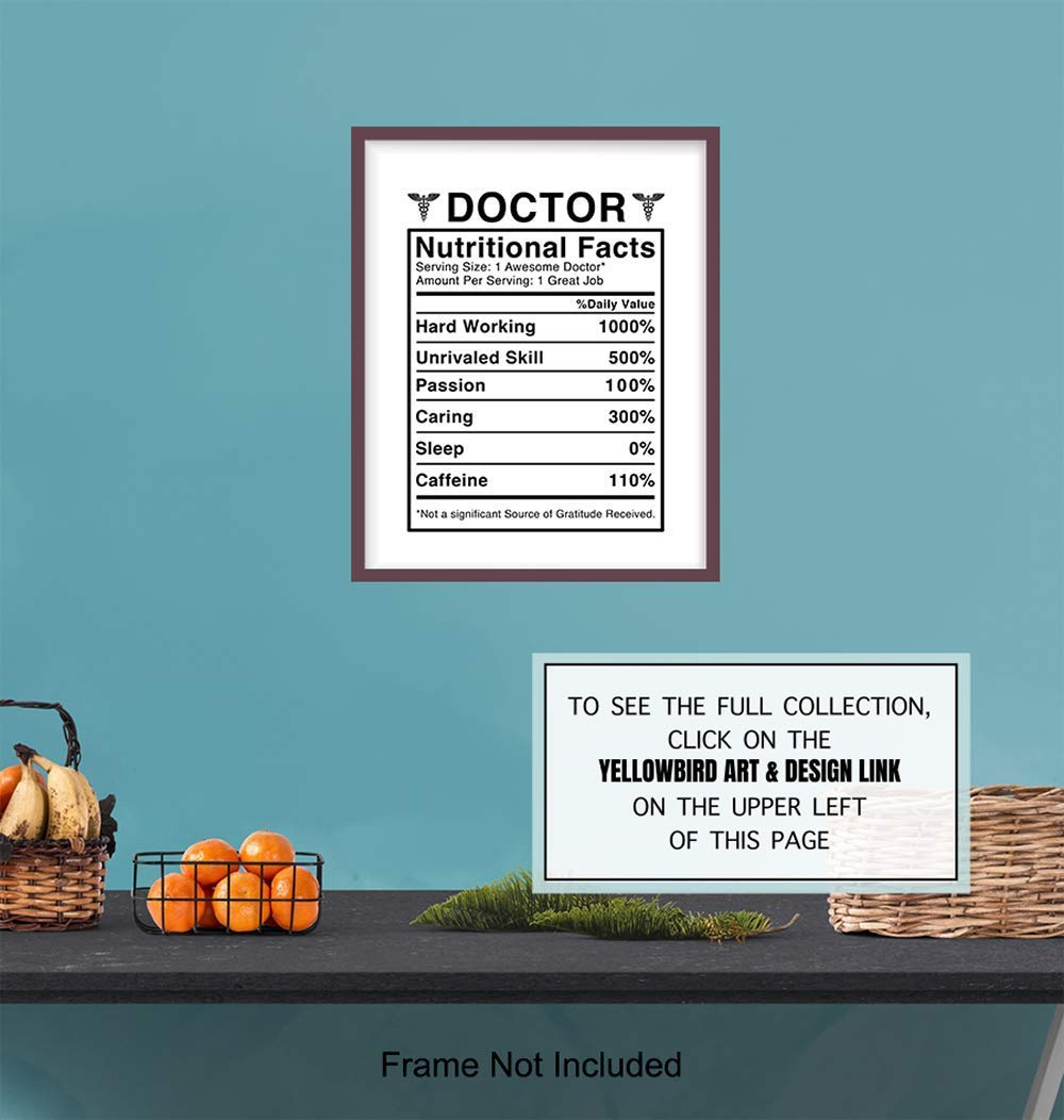 Doctor Nutritional Facts Wall Art - Funny 8x10 Room Decor, Home Decoration for Medical Clinic or Office - Unique Gift for Dr, Physician, Med Student - Unframed Poster Picture Sign Print