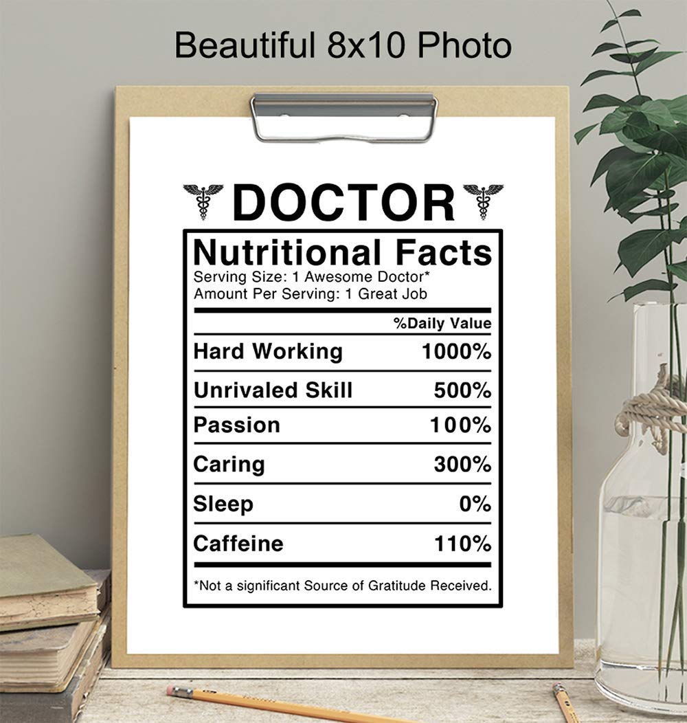 Doctor Nutritional Facts Wall Art - Funny 8x10 Room Decor, Home Decoration for Medical Clinic or Office - Unique Gift for Dr, Physician, Med Student - Unframed Poster Picture Sign Print