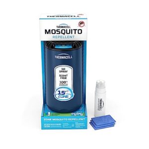 thermacell mosquito repeller patio shield; includes 12-hour refill; 15 foot zone of protection; highly effective mosquito repellent for patio; bug spray alternative; scent free