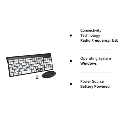 Full Size Large Print 2.4g Wireless Keyboard and Mouse with Oversized Print for Kids Visually Impaired Low Vision Individuals (Black)