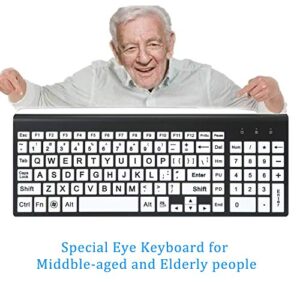 Full Size Large Print 2.4g Wireless Keyboard and Mouse with Oversized Print for Kids Visually Impaired Low Vision Individuals (Black)