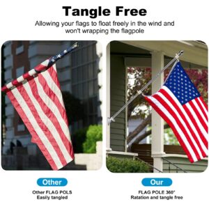 GLORYA 5ft Flag Pole with Holder - 1" American Flag Pole Kit for Outdoor - House Tangle-Free Flag Pole with Clips - Stainless Steel Wall Mounted Spinning Flag Pole for Residential and Commercial