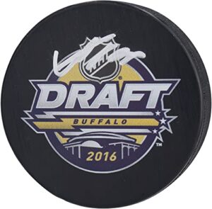 adam fox new york rangers autographed 2016 nhl draft logo hockey puck - autographed nhl pucks