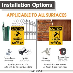 Slippery When Wet Or ICY Sign, Caution Sign, 4 Pack, 10" x 7" Rust Free .040 Aluminum, UV Protected, Waterproof, Weatherproof and Fade Resistant, 4 Pre-drilled Holes