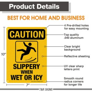 Slippery When Wet Or ICY Sign, Caution Sign, 4 Pack, 10" x 7" Rust Free .040 Aluminum, UV Protected, Waterproof, Weatherproof and Fade Resistant, 4 Pre-drilled Holes