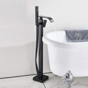 Senlesen Free Standing Tub Faucet Matte Black Floor Mounted Tub Filler Faucet Brass Bathroom Tub Faucets with Hand Shower