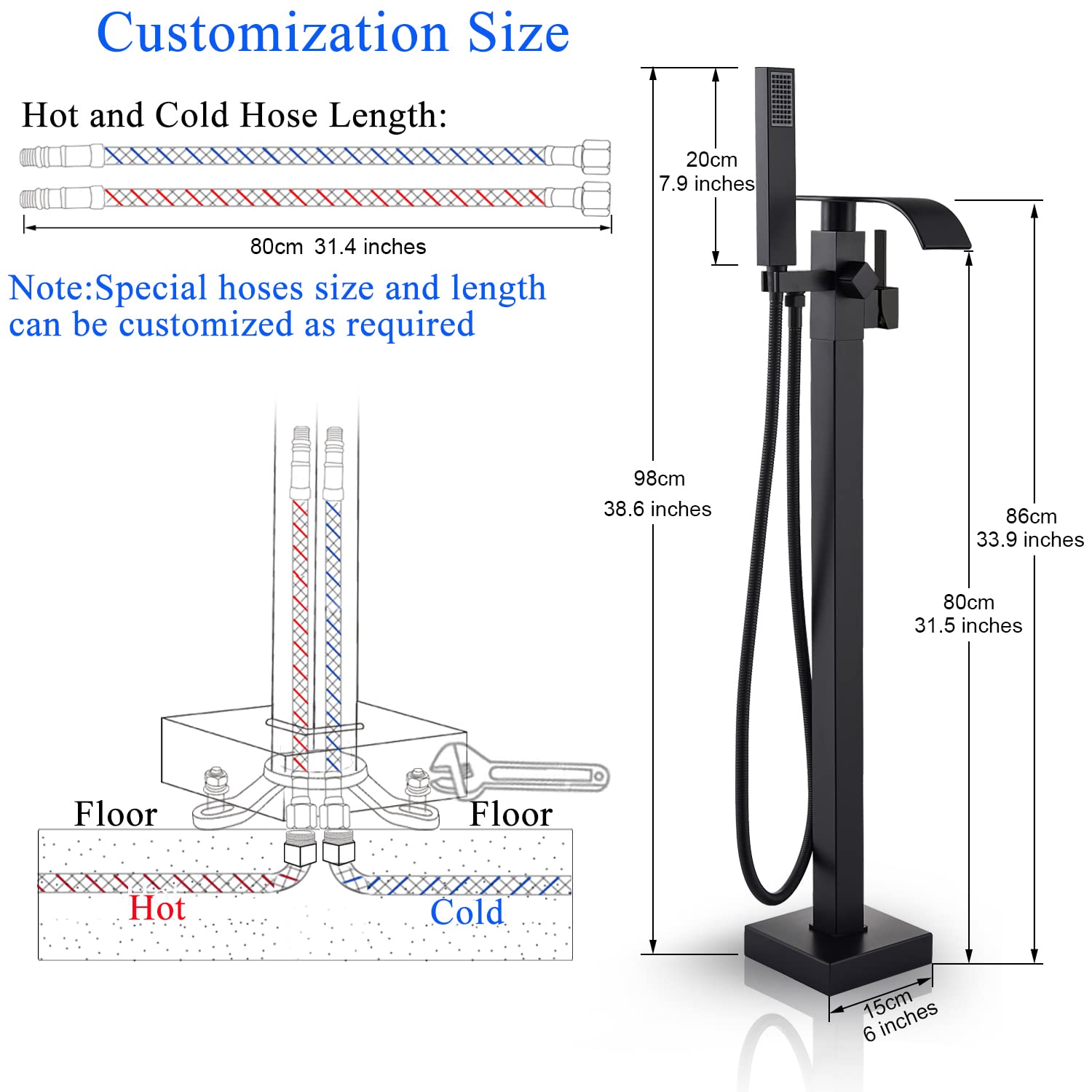 Senlesen Free Standing Tub Faucet Matte Black Floor Mounted Tub Filler Faucet Brass Bathroom Tub Faucets with Hand Shower