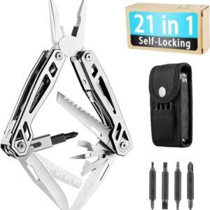 WETOLS Multitool, Gifts for Men, 21-in-1 Multi-Tools, Hard Stainless Steel Multi-Pliers, Foldable & Self-Locking, Multi-pliers Used as Knife, Bottle Opener, Screwdriver, Sickle etc, WE-182…