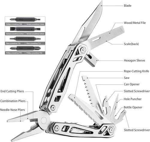 WETOLS Multitool, Gifts for Men, 21-in-1 Multi-Tools, Hard Stainless Steel Multi-Pliers, Foldable & Self-Locking, Multi-pliers Used as Knife, Bottle Opener, Screwdriver, Sickle etc, WE-182…