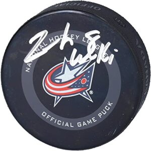 zach werenski columbus blue jackets autographed 2019 model official game puck - autographed nhl pucks