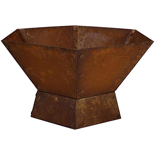 Sunnydaze Rustic Affinity 23-Inch Steel Raised Outdoor Fire Pit Kit with Oxidized Finish - Hexagon-Shaped