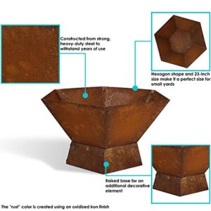 Sunnydaze Rustic Affinity 23-Inch Steel Raised Outdoor Fire Pit Kit with Oxidized Finish - Hexagon-Shaped