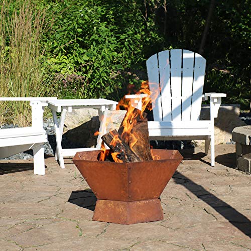 Sunnydaze Rustic Affinity 23-Inch Steel Raised Outdoor Fire Pit Kit with Oxidized Finish - Hexagon-Shaped