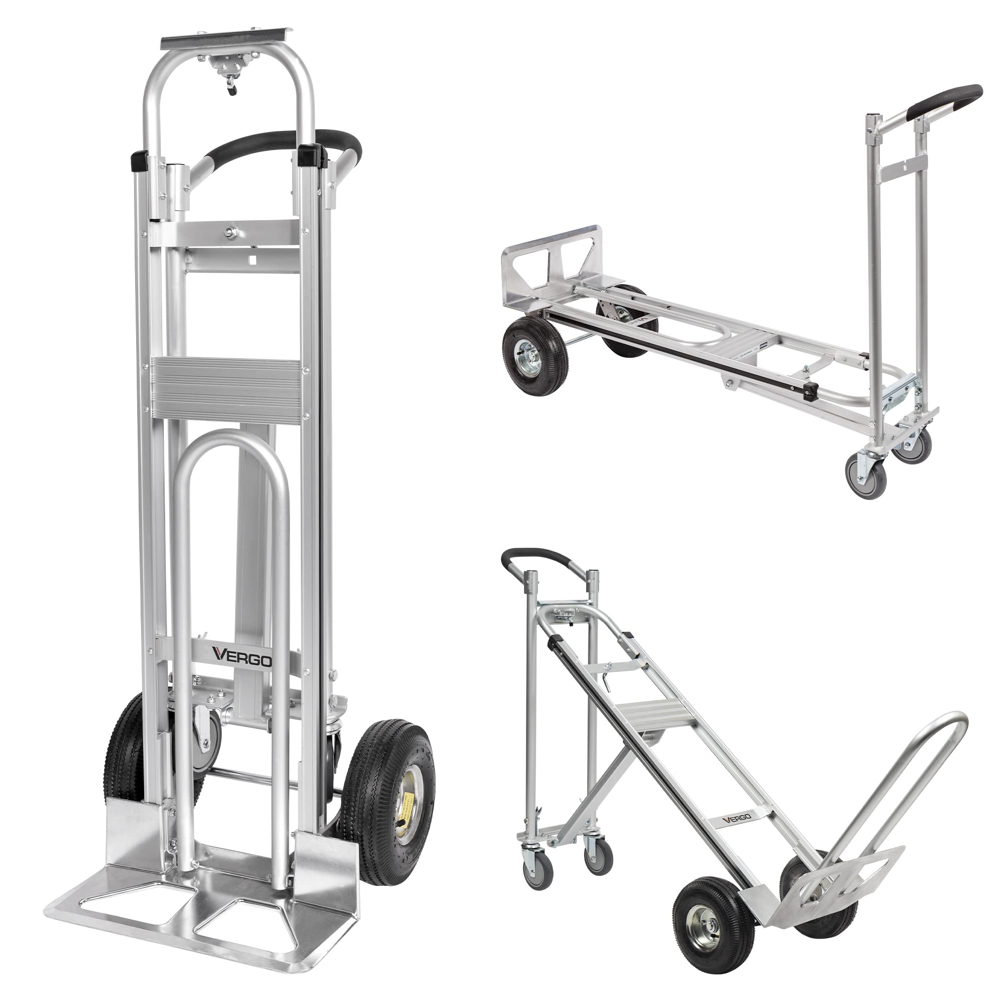 Vergo Industrial AS7A2 Aluminum Convertible Hand Truck Dolly Cart with Loop Handle 700 lbs Capacity (3 Positions, 53" High)