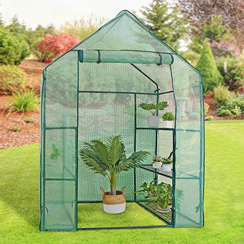 BBBuy Outdoor Portable Walk-in Greenhouse 3 Tiers 6 Shelves w/ Durable PE Cover Roll Up Zipper Door Steel Frame Screen Windows Garden Greenhouse for Growing Plants and Storage w/ Ground Pegs, Ropes