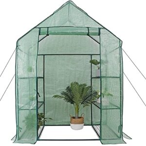 BBBuy Outdoor Portable Walk-in Greenhouse 3 Tiers 6 Shelves w/ Durable PE Cover Roll Up Zipper Door Steel Frame Screen Windows Garden Greenhouse for Growing Plants and Storage w/ Ground Pegs, Ropes