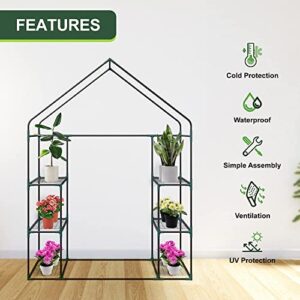 BBBuy Outdoor Portable Walk-in Greenhouse 3 Tiers 6 Shelves w/ Durable PE Cover Roll Up Zipper Door Steel Frame Screen Windows Garden Greenhouse for Growing Plants and Storage w/ Ground Pegs, Ropes