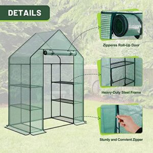 BBBuy Outdoor Portable Walk-in Greenhouse 3 Tiers 6 Shelves w/ Durable PE Cover Roll Up Zipper Door Steel Frame Screen Windows Garden Greenhouse for Growing Plants and Storage w/ Ground Pegs, Ropes