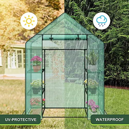 BBBuy Outdoor Portable Walk-in Greenhouse 3 Tiers 6 Shelves w/ Durable PE Cover Roll Up Zipper Door Steel Frame Screen Windows Garden Greenhouse for Growing Plants and Storage w/ Ground Pegs, Ropes