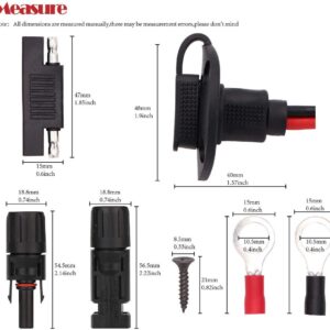 2ft/60cm Solar Conector to SAE Adapter 10AWG Cable + 2ft/60cm 10 AWG Solar Weatherproof SAE Socket Sidewall Port