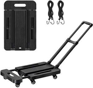 lemonda 6 wheels folding hand truck with 2 elastic ropes,400lbs heavy duty luggage cart,utility dolly platform cart for car house office luggage moving