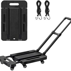 LEMONDA 6 Wheels Folding Hand Truck with 2 Elastic Ropes,400lbs Heavy Duty Luggage Cart,Utility Dolly Platform Cart for Car House Office Luggage Moving