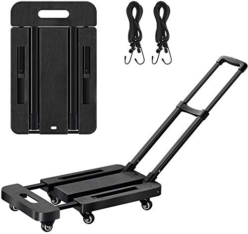 LEMONDA 6 Wheels Folding Hand Truck with 2 Elastic Ropes,400lbs Heavy Duty Luggage Cart,Utility Dolly Platform Cart for Car House Office Luggage Moving