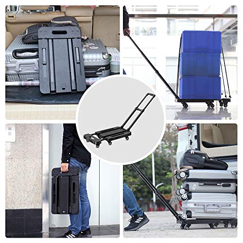 LEMONDA 6 Wheels Folding Hand Truck with 2 Elastic Ropes,400lbs Heavy Duty Luggage Cart,Utility Dolly Platform Cart for Car House Office Luggage Moving