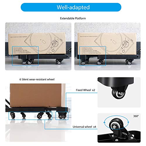 LEMONDA 6 Wheels Folding Hand Truck with 2 Elastic Ropes,400lbs Heavy Duty Luggage Cart,Utility Dolly Platform Cart for Car House Office Luggage Moving