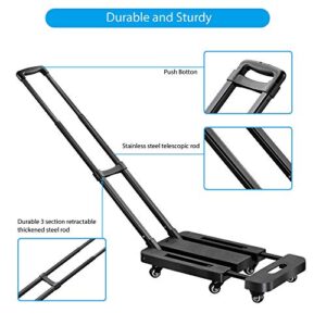 LEMONDA 6 Wheels Folding Hand Truck with 2 Elastic Ropes,400lbs Heavy Duty Luggage Cart,Utility Dolly Platform Cart for Car House Office Luggage Moving