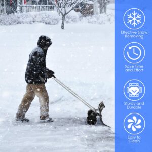 GYMAX Snow Shovel, Rolling Snow Pusher for Driveway, Heavy Duty Snow Plow Shovel with 26” Wide Blade, Built-in Wheels & Adjustable Handle, Wheeled Ergonomic Snow Removal Tools