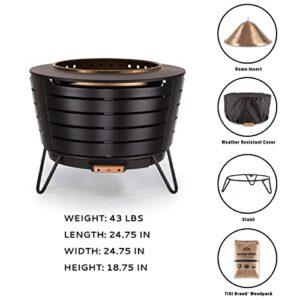 TIKI Brand Smokeless 24.75 in. Patio Fire Pit, Wood Burning Outdoor Fire Pit - Includes Wood Pack, Modern Design with Removable Ash Pan and Weather Resistant Cover, Black