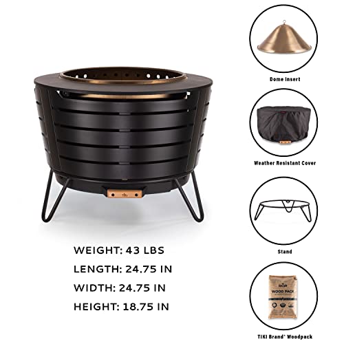 TIKI Brand Smokeless 24.75 in. Patio Fire Pit, Wood Burning Outdoor Fire Pit - Includes Wood Pack, Modern Design with Removable Ash Pan and Weather Resistant Cover, Black