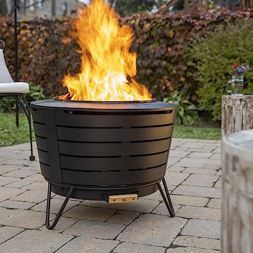 TIKI Brand Smokeless 24.75 in. Patio Fire Pit, Wood Burning Outdoor Fire Pit - Includes Wood Pack, Modern Design with Removable Ash Pan and Weather Resistant Cover, Black