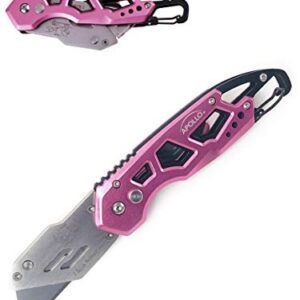 Apollo Tools Foldable Utility Knife with Lightweight Steel Construction, Carabiner Clip, Quick Blade Change Technology, Lock Feature. Accommodates Standard Blades - Pink Ribbon - Pink - DT5017P