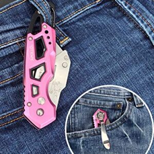 Apollo Tools Foldable Utility Knife with Lightweight Steel Construction, Carabiner Clip, Quick Blade Change Technology, Lock Feature. Accommodates Standard Blades - Pink Ribbon - Pink - DT5017P