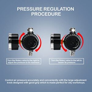 LE LEMATEC Air Compressor Regulator Valve with Pressure Gauge, for Precise Control in Air/Pneumatic Tool Applications, Spray Painting, Tire Inflation and More, ¼ NPT, Up to 140 PSI (AR-02)