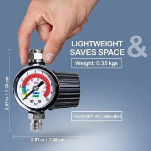 LE LEMATEC Air Compressor Regulator Valve with Pressure Gauge, for Precise Control in Air/Pneumatic Tool Applications, Spray Painting, Tire Inflation and More, ¼ NPT, Up to 140 PSI (AR-02)