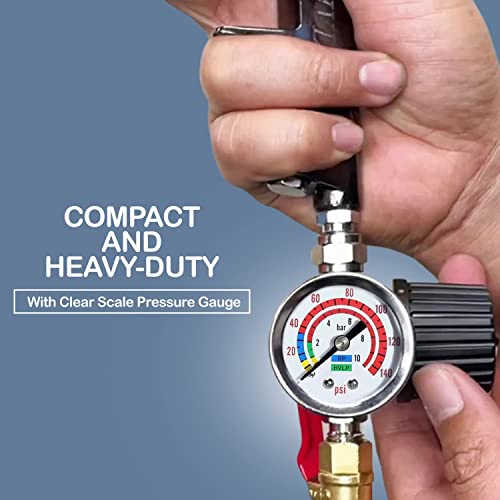 LE LEMATEC Air Compressor Regulator Valve with Pressure Gauge, for Precise Control in Air/Pneumatic Tool Applications, Spray Painting, Tire Inflation and More, ¼ NPT, Up to 140 PSI (AR-02)