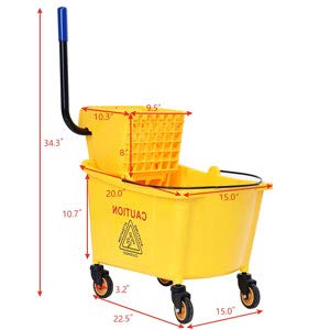 ReunionG Commercial Mop Bucket, Household Bucket with Wringer, Side Press Mop Bucket with Wheel and Handle, Side Press Wringer Trolley with Ergonomic Rocker for Easy Water Drain, Yellow (34 Quart)