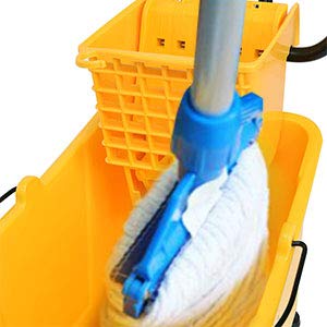 ReunionG Commercial Mop Bucket, Household Bucket with Wringer, Side Press Mop Bucket with Wheel and Handle, Side Press Wringer Trolley with Ergonomic Rocker for Easy Water Drain, Yellow (34 Quart)