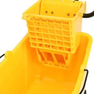 ReunionG Commercial Mop Bucket, Household Bucket with Wringer, Side Press Mop Bucket with Wheel and Handle, Side Press Wringer Trolley with Ergonomic Rocker for Easy Water Drain, Yellow (34 Quart)