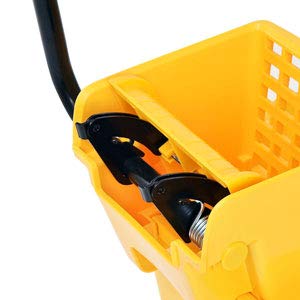 ReunionG Commercial Mop Bucket, Household Bucket with Wringer, Side Press Mop Bucket with Wheel and Handle, Side Press Wringer Trolley with Ergonomic Rocker for Easy Water Drain, Yellow (34 Quart)