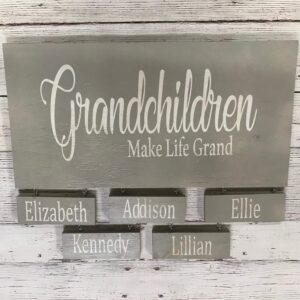 Grandkids Make Life Grand Grandchildren Wood Sign Kids Names Grandma Christmas Gift Farmhouse Rustic Home Decor Granddaughters Grandpa